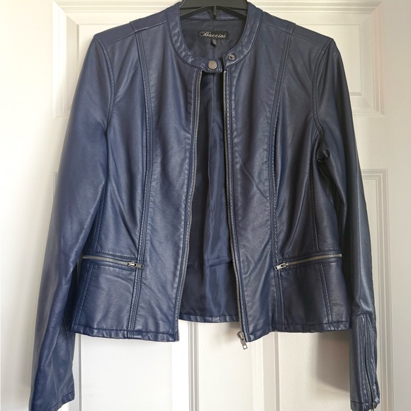 Baccini | Jackets & Coats | Baccini Navy Leather Jacket | Poshmark